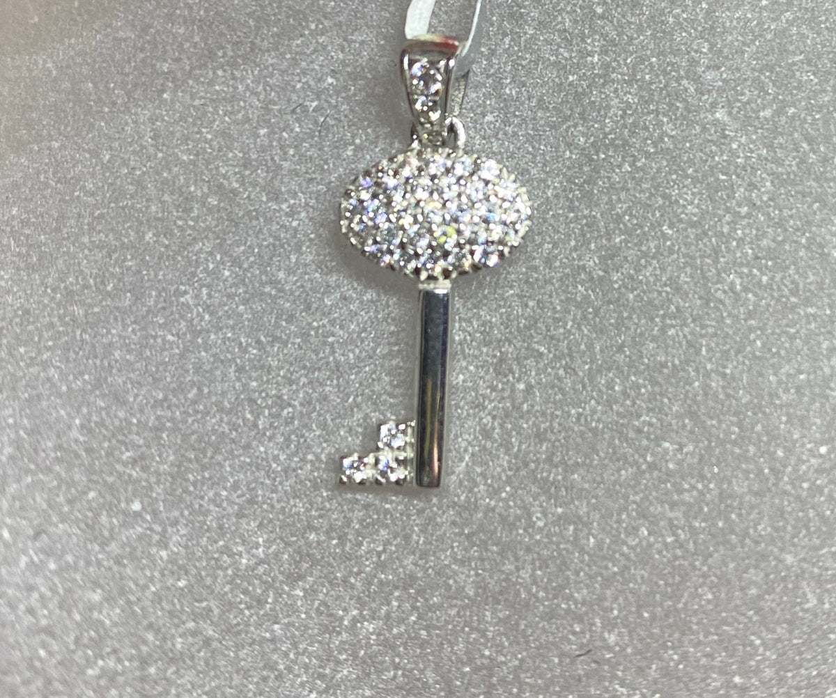 18ct White Gold Small Pavé Key Pendant Charm – Grounds Jewellers